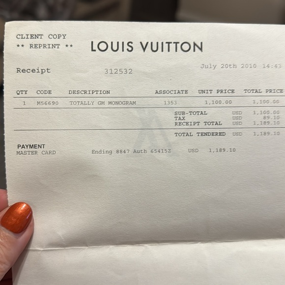 Louis Vuitton | Bags | Authentic Lv Classic Tote With Zipper Receipt ...